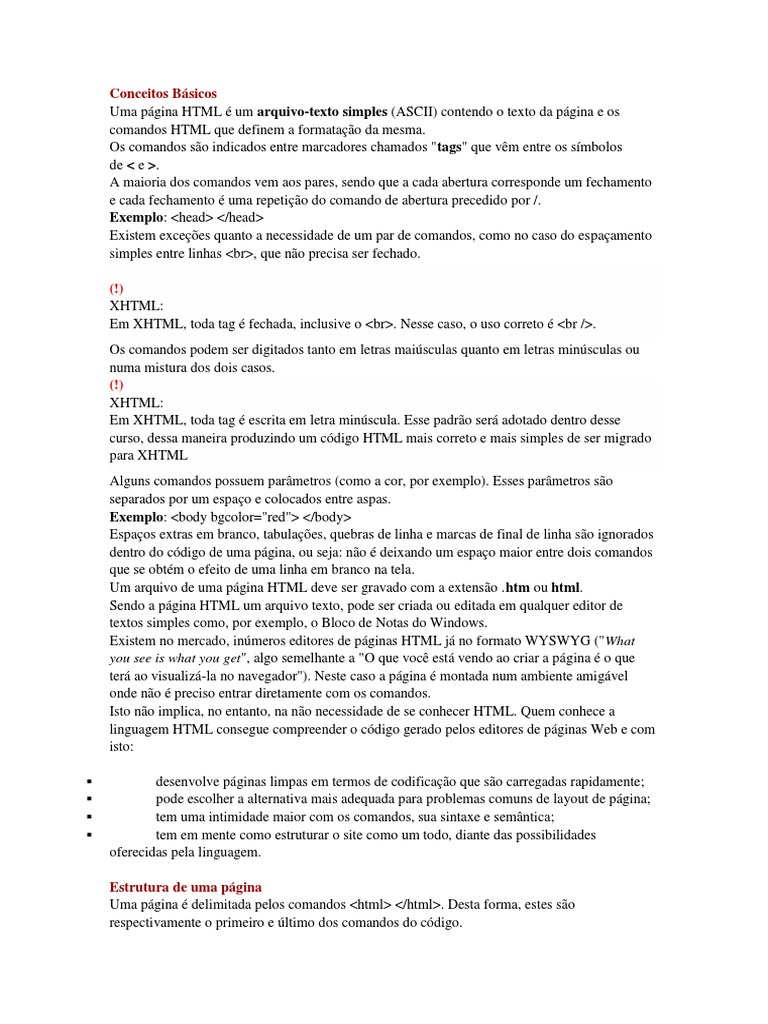 Conceitos Básicos de HTML e CSS | PDF | Folhas de estilo em cascata | Html