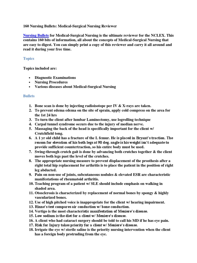 160 Nursing Bullets Med Surg | PDF | Glaucoma | Cataract