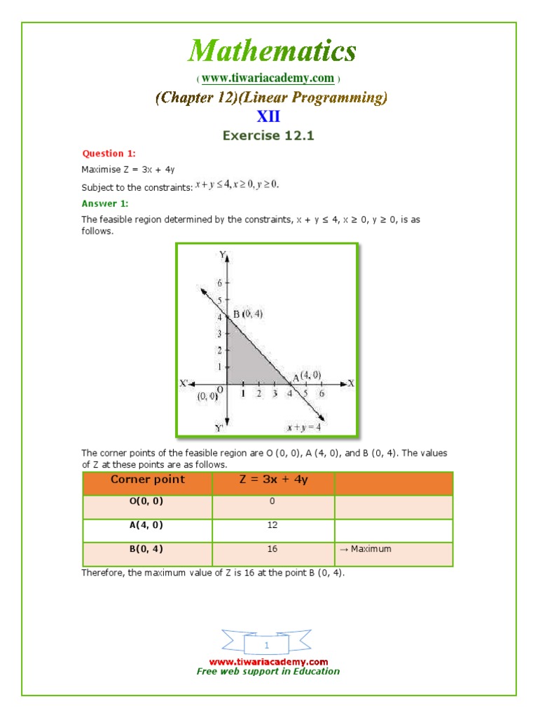 12 Maths NcertSolutions Chapter 12 1 PDF | PDF | Maxima And Minima ...