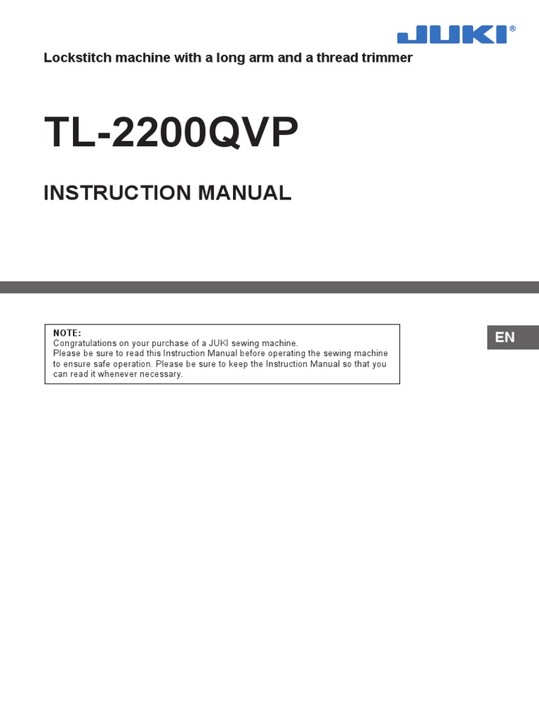 Juki TL-2200QVP Stand Up Manual | PDF | Sewing Machine | Sewing