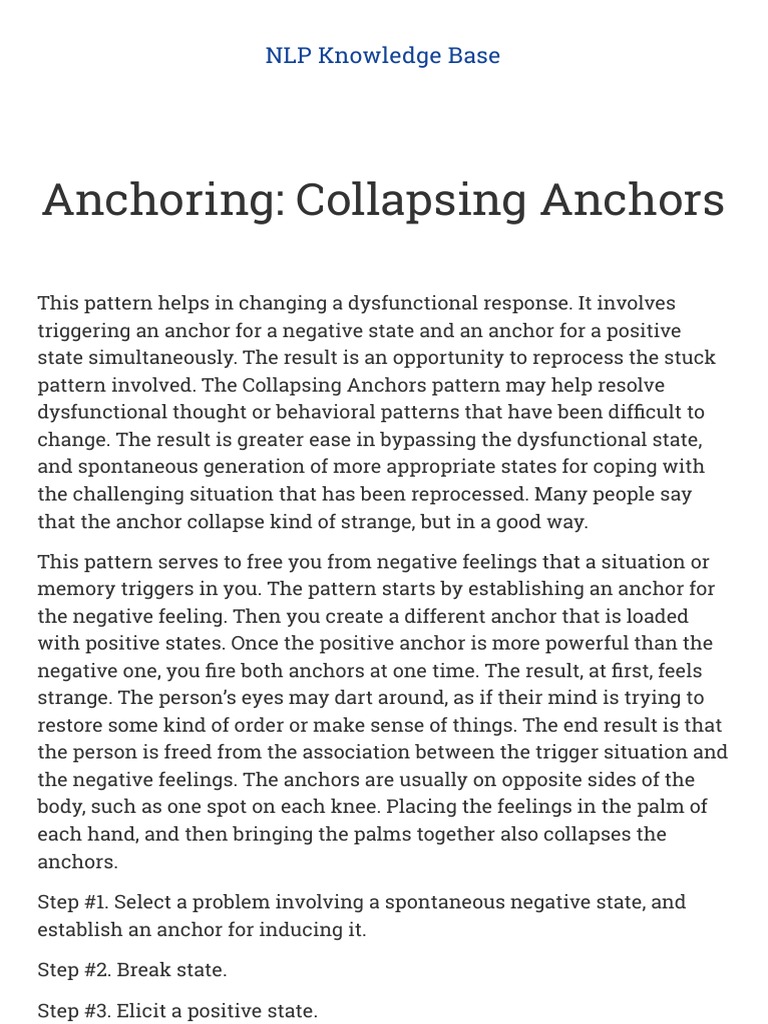 Anchoring Collapsing Anchors NLP KnowledgeBase | PDF | Neuropsychology | Emergence