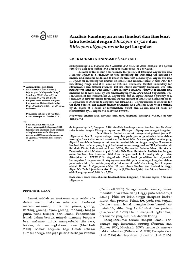 Analisis Kandungan Asam Linoleat Dan Linolenat Tahu Kedelai Dengan ...