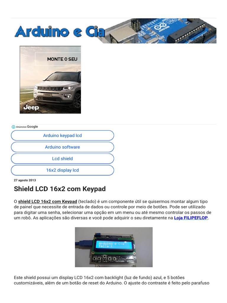 Shield Lcd 16x2 Com Keypad Arduino E Cia Pdf Pdf Arduino Bens 5993