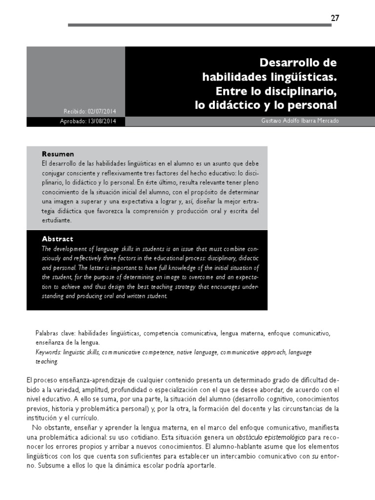 Desarrollo de habilidades lingüísticas | PDF | Maestros | Evaluación