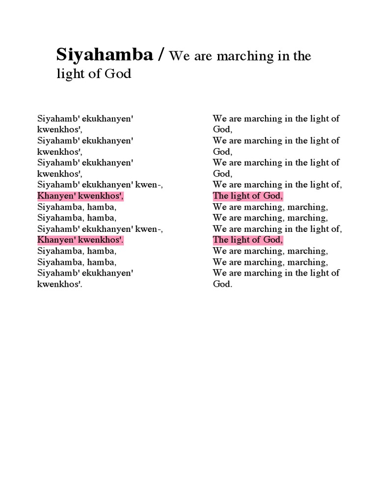 Siyahamba - We Are Marching in The Light of God PDF | PDF