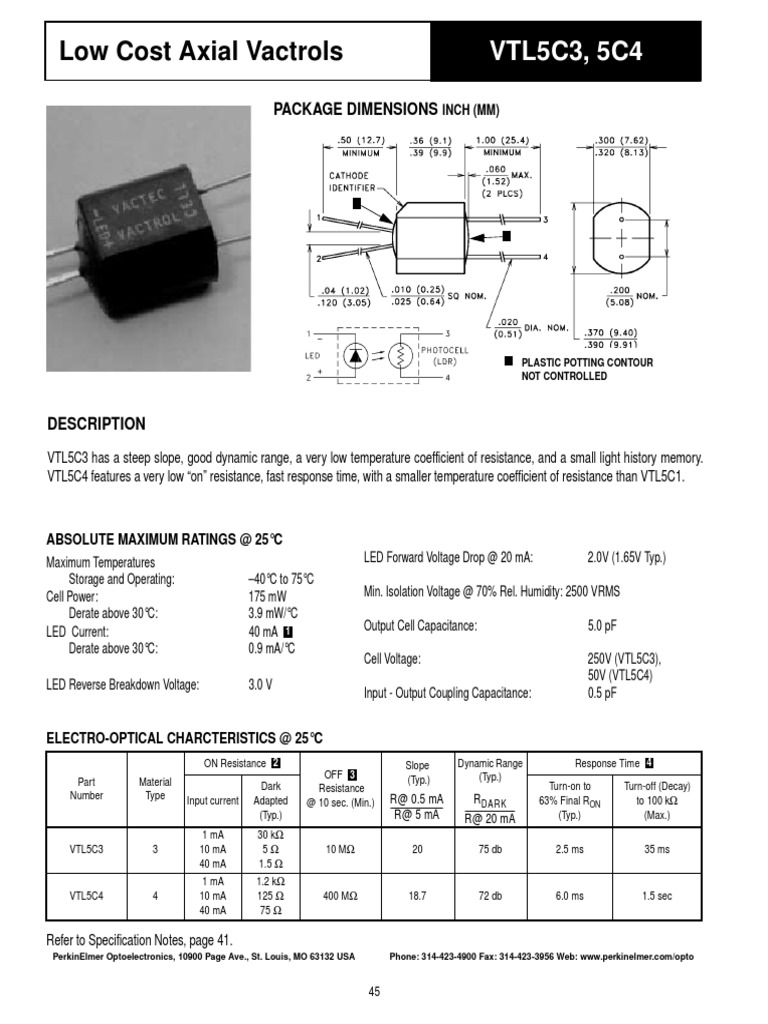 Low Cost Axial Vactrols: VTL5C3, 5C4 | PDF | Capacitor | Electrical ...