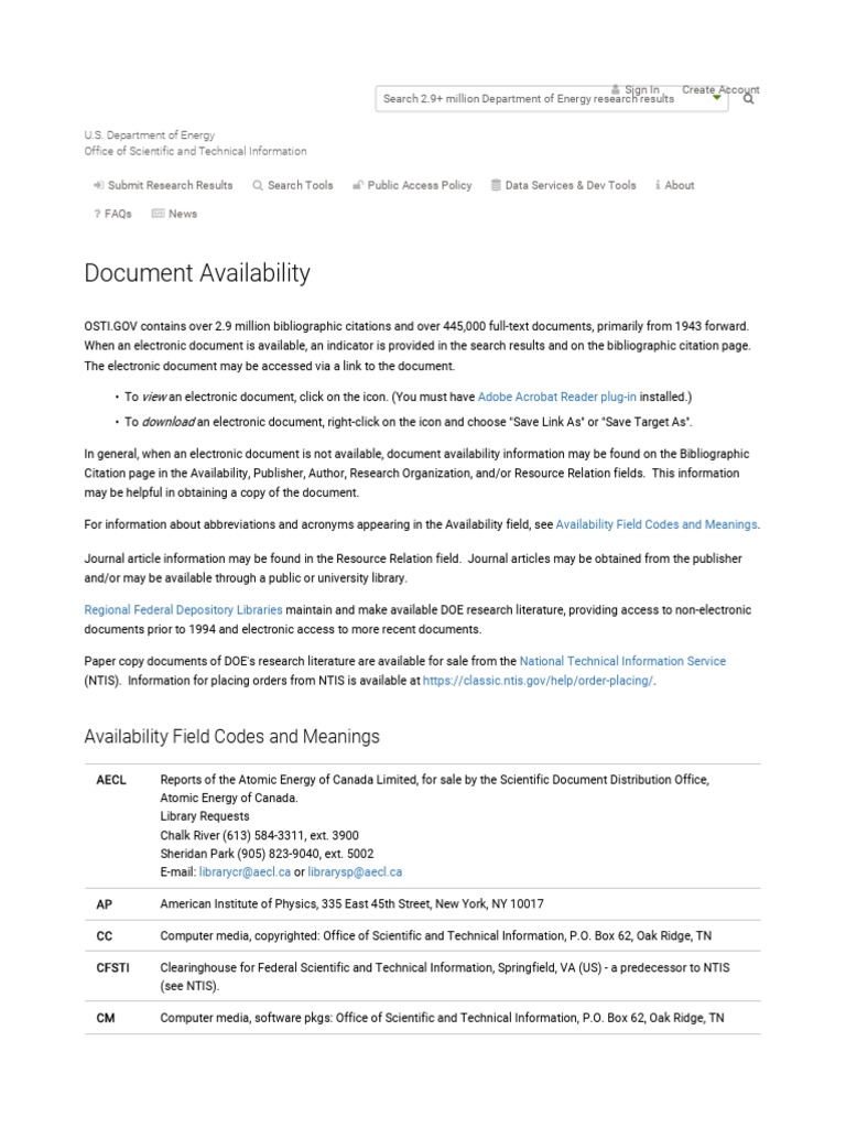 Document Availability: Availability Field Codes and Meanings | PDF ...