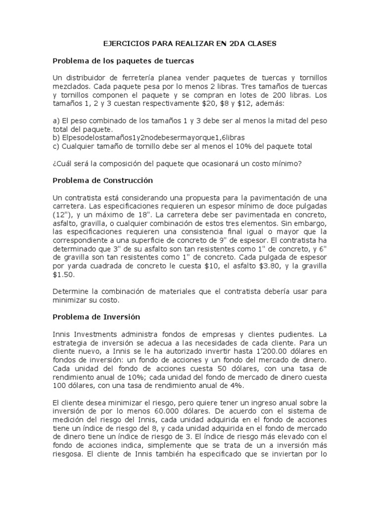 Ejercicios para 2da Clase IO1 | PDF | Hormigón | Tornillo