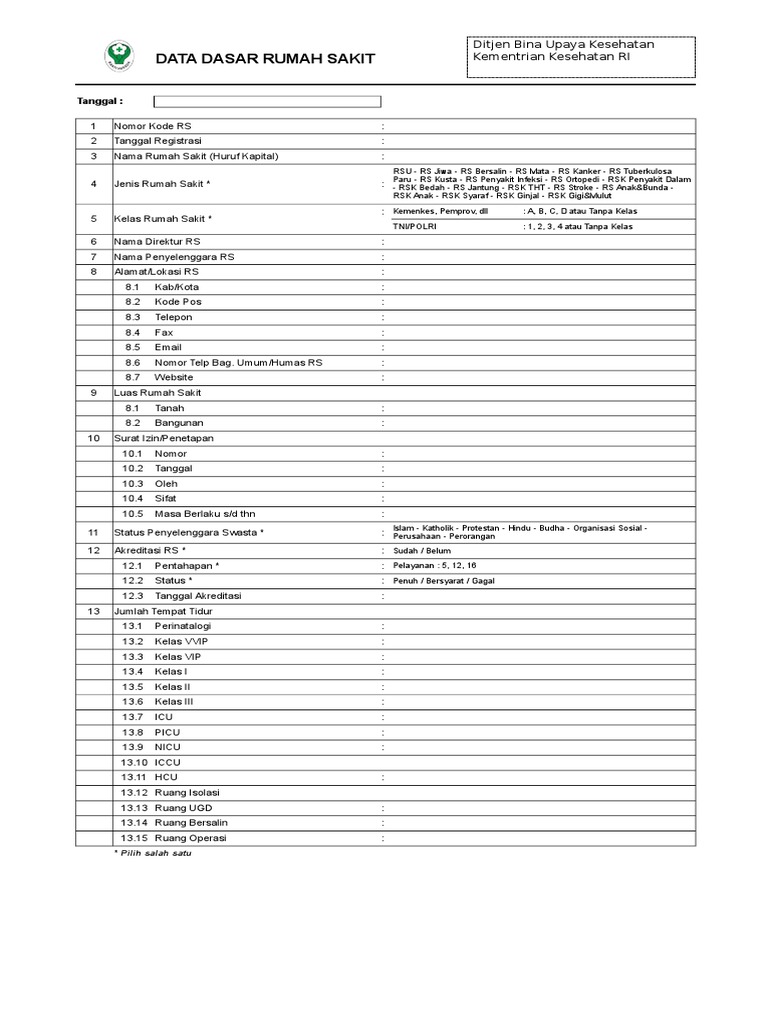 FOrm RL 1.1 Data Dasar-RS ONLINE | PDF