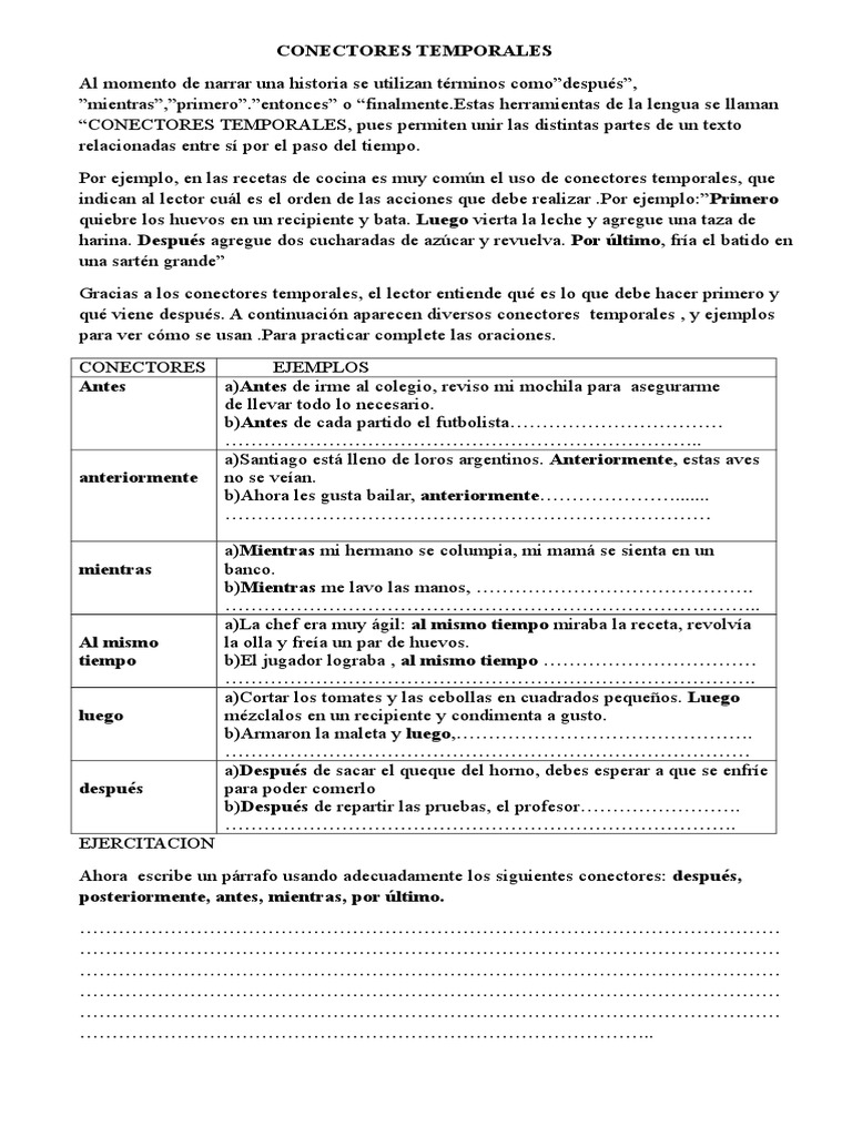 Conectores Temporales en Narrativa | PDF | Cocina | Cocinando