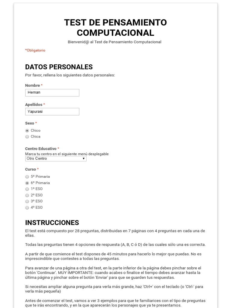 Test de Pensamiento Computacional 1 | PDF | Ocio | Informática y ...