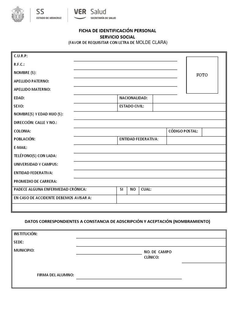 formato ficha de servicio social
