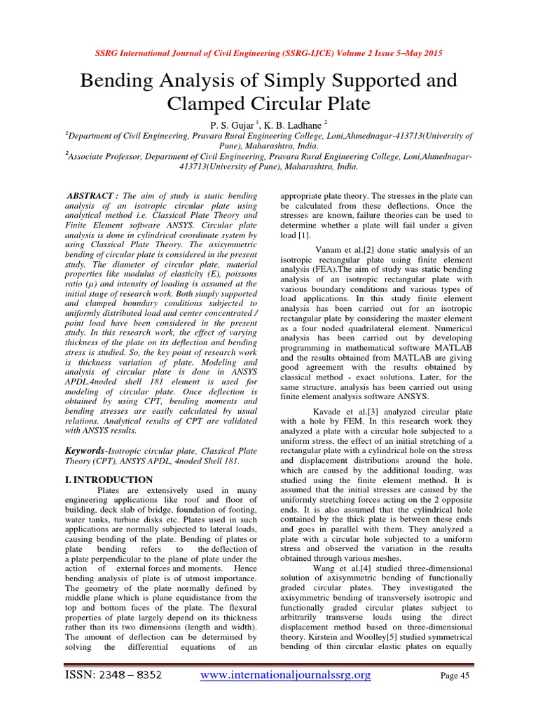Bending Analysis of Simply Supported and Clamped Circular Plate | PDF ...