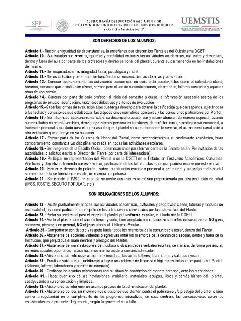 Reglamento Cetis y Cbtis 2018 | PDF | Evaluación | Educación Secundaria