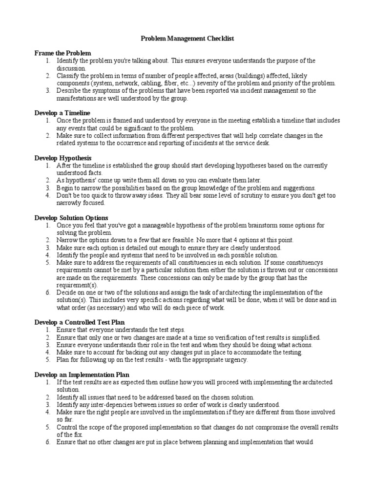 Problem Management Checklist | PDF | Hypothesis | Epistemology