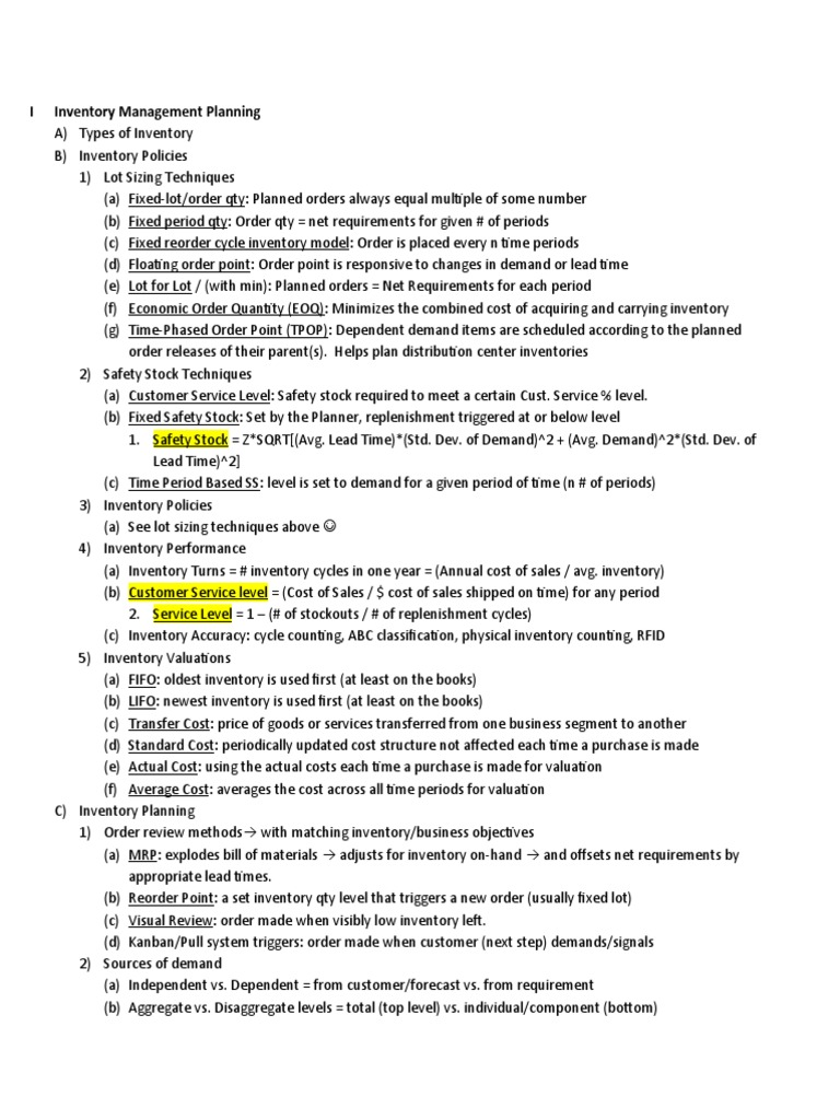 Detailed Scheduling and Planning Notes | PDF | Inventory | Supply Chain