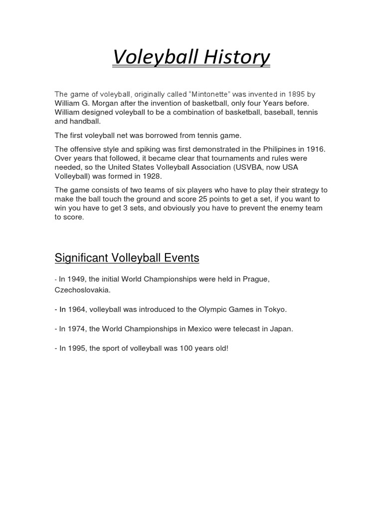 History of Volleyball: Key Milestones | PDF