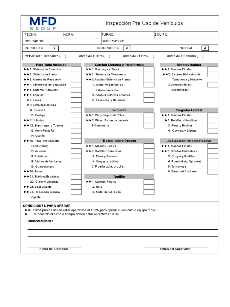 Check list | Ingeniería de Transporte | Transporte