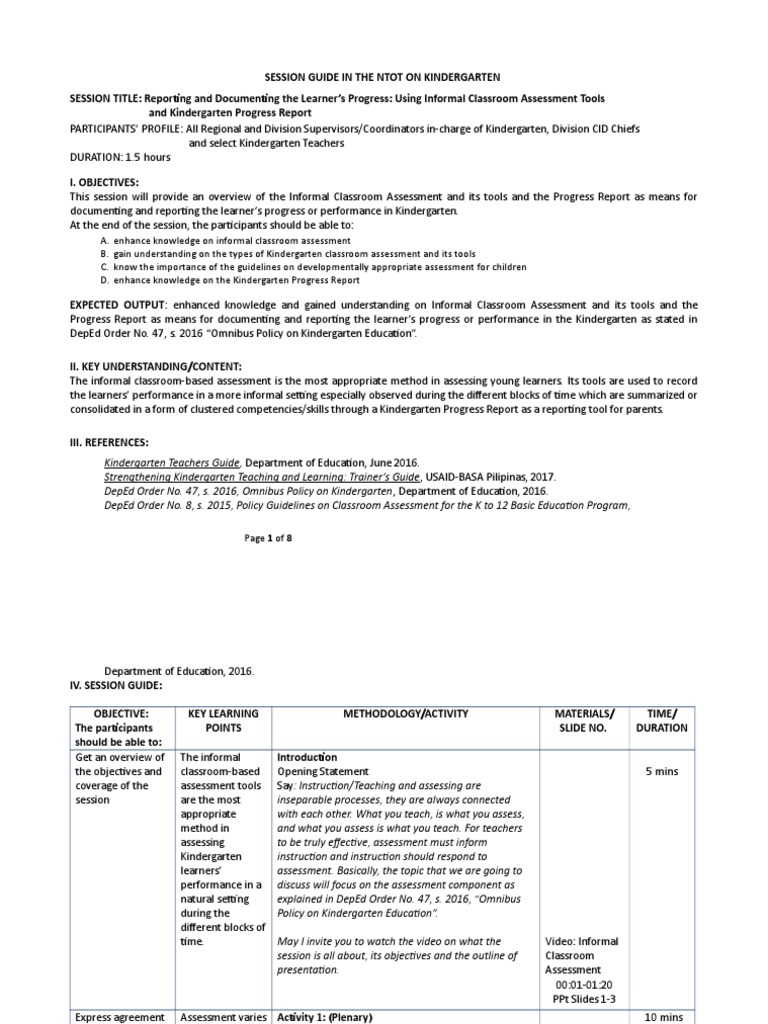 Session Guide On Informal Classroom Assessment | PDF | Educational ...