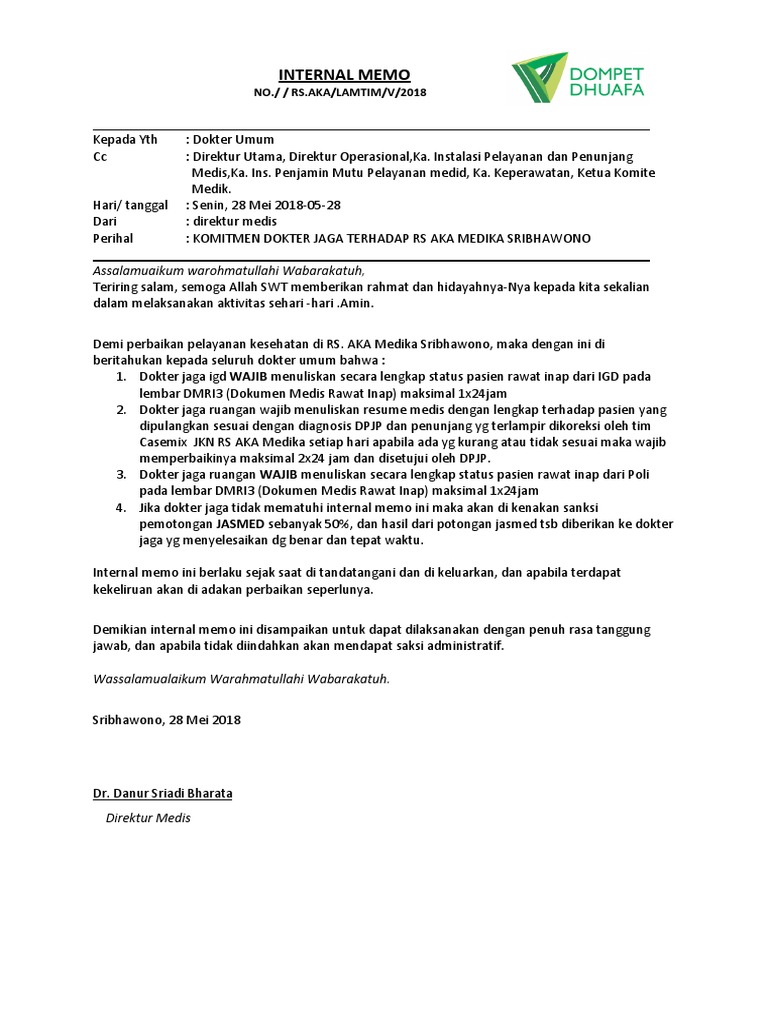 Internal Memo Dokter Jaga | PDF