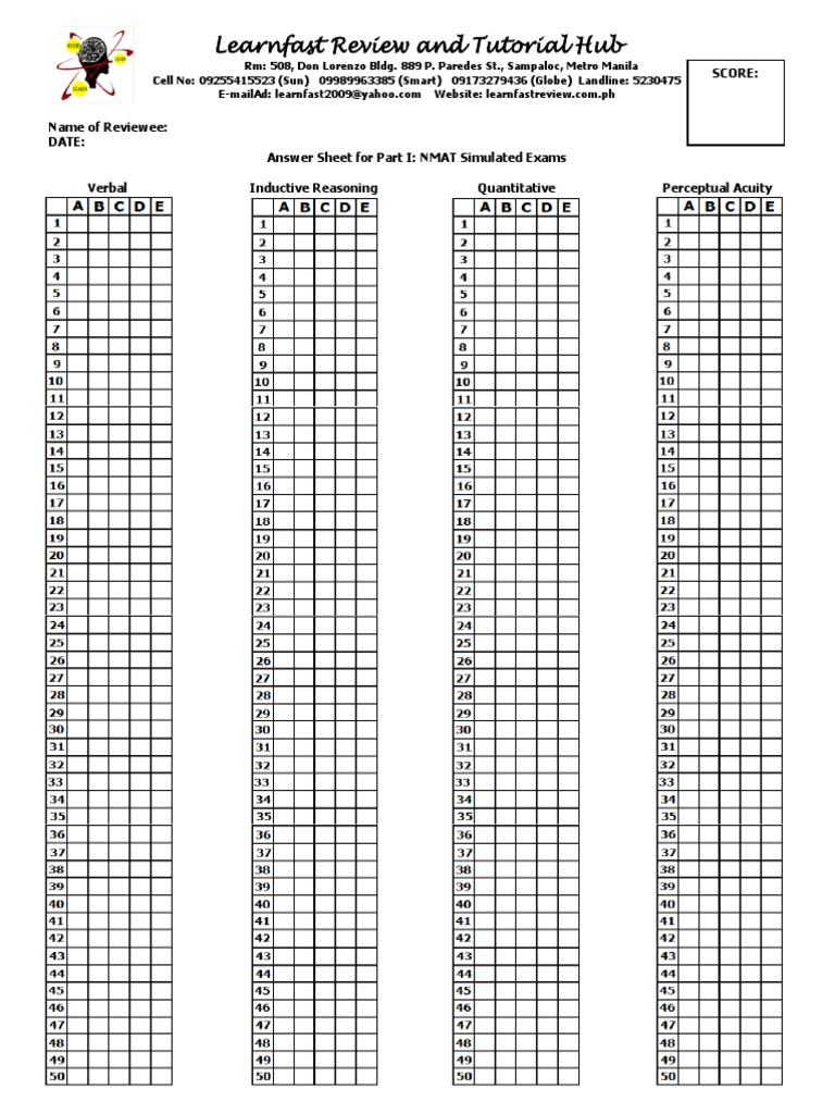 Answer Sheet For Mock Exams PDF | PDF