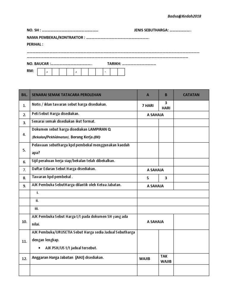 Senarai Semak Dokumen Sebut Harga - NEW | PDF