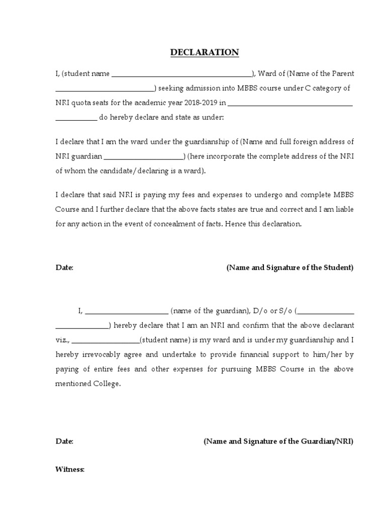 Declaration Nri C Category | PDF | Social Science