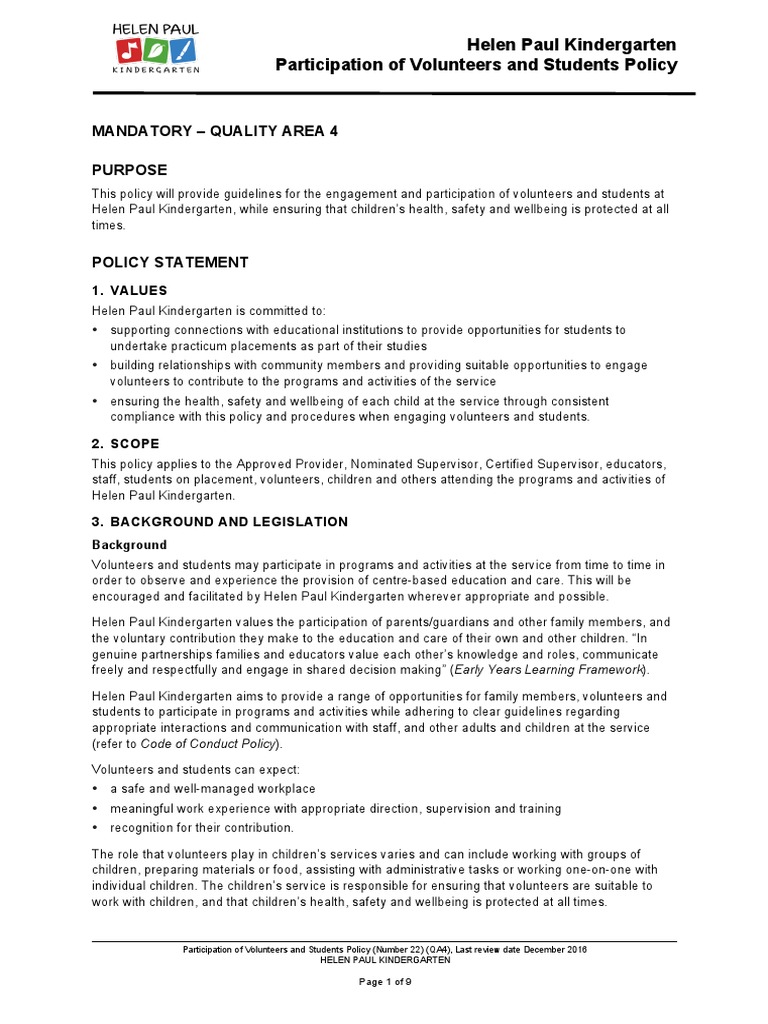 HPK 2016 Participation of Volunteers and Students Policy Final | PDF ...