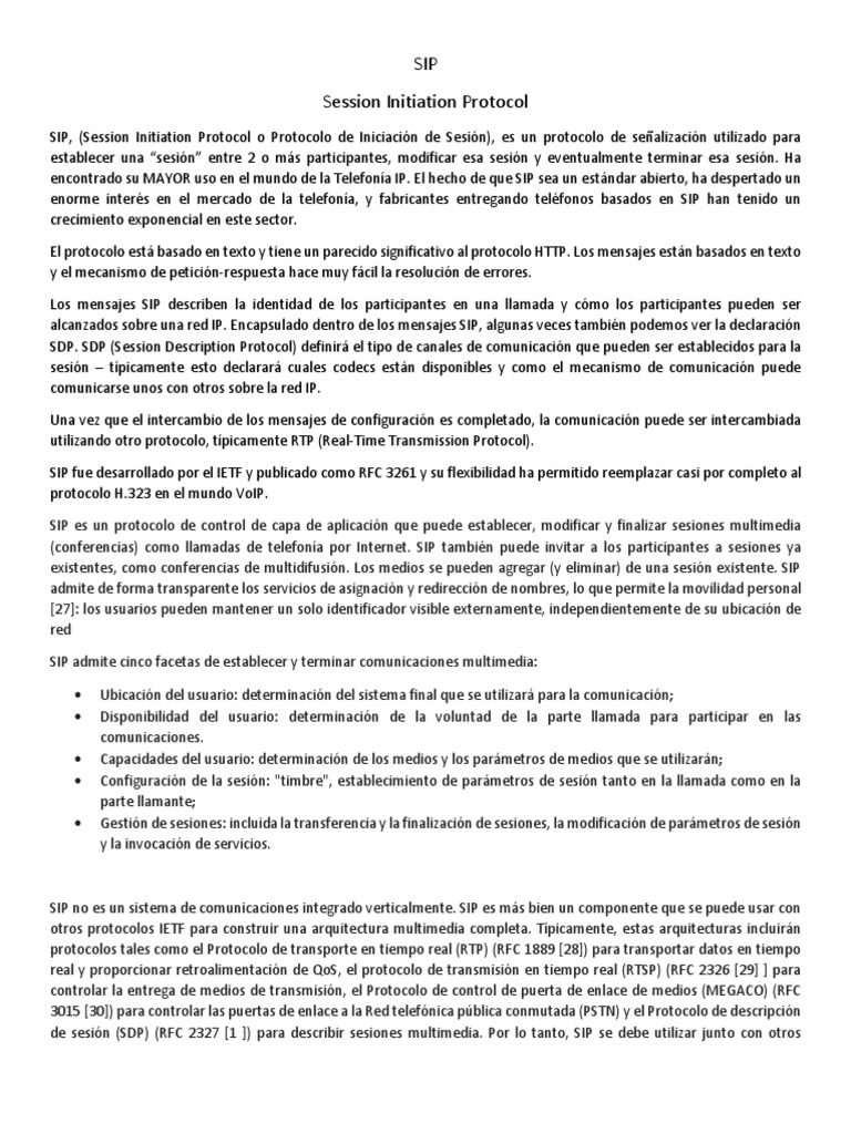 Sip | PDF | protocolo de Iniciacion de Sesion | Estándares de red