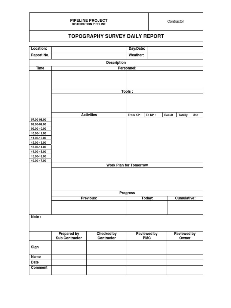 Topography Survey Daily Report: Pipeline Project | PDF