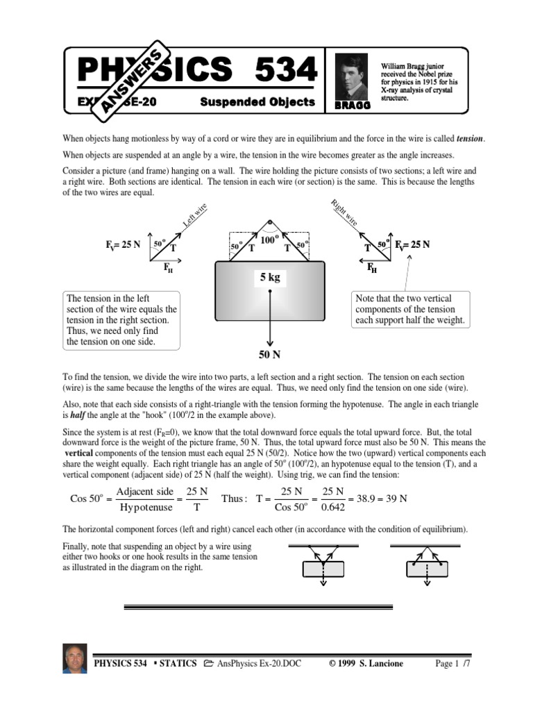 Physics 534: SW ER S | PDF | Tension (Physics) | Force