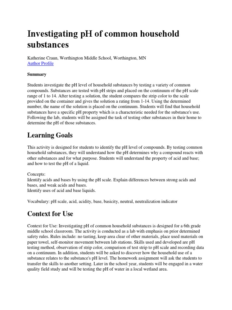 Investigating PH of Common Household Substances | PDF | Ph | Acid
