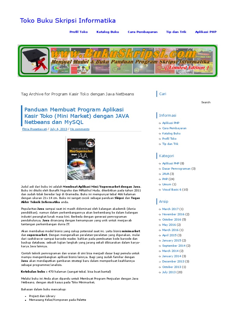 Program Kasir Toko Dengan Java Netbeans - Toko Buku Skripsi Informatika | PDF | Seni