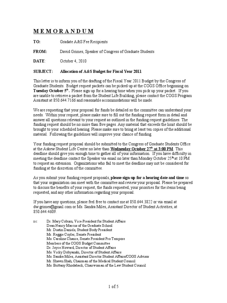 COGS FY11 Budget Request | PDF | Budget