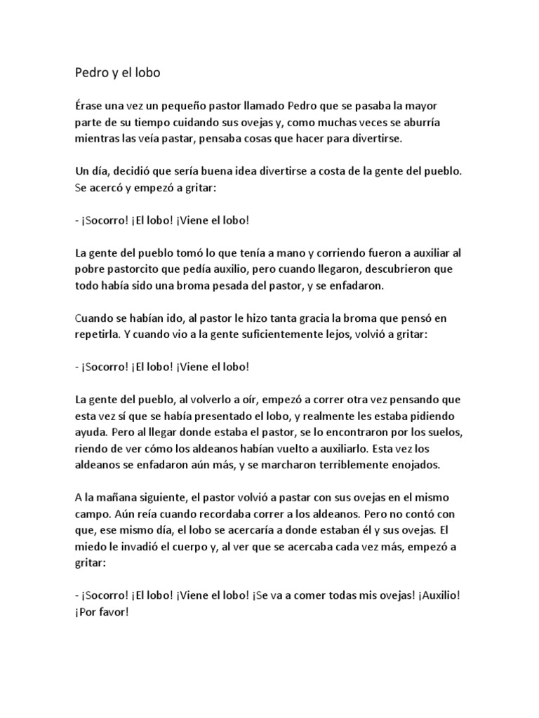 Resumen del cuento "Pedro y el lobo" | PDF
