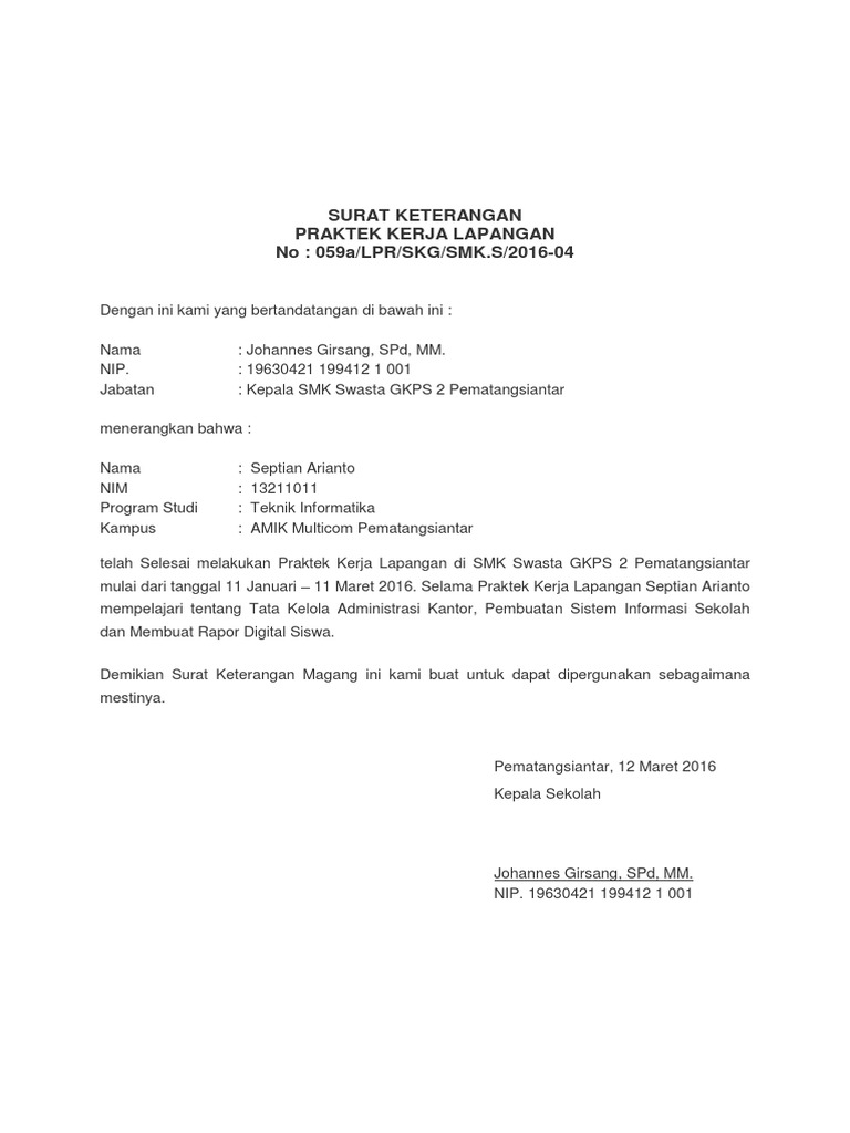 Surat Keterangan PKL | PDF | Bisnis