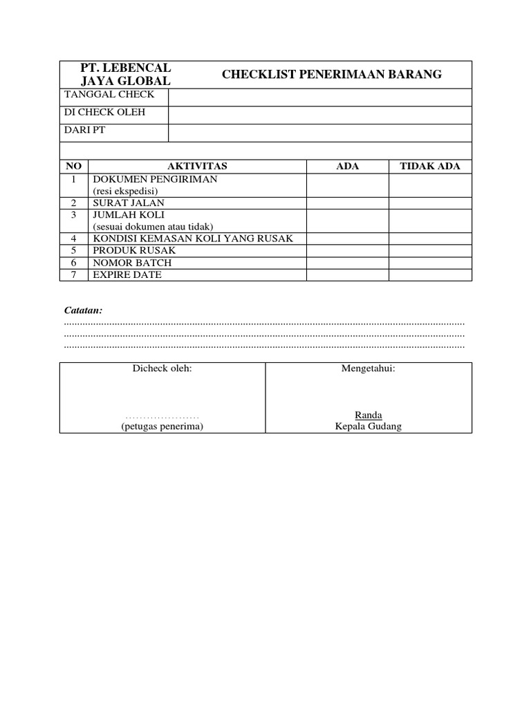 Checklist Penerimaan | PDF