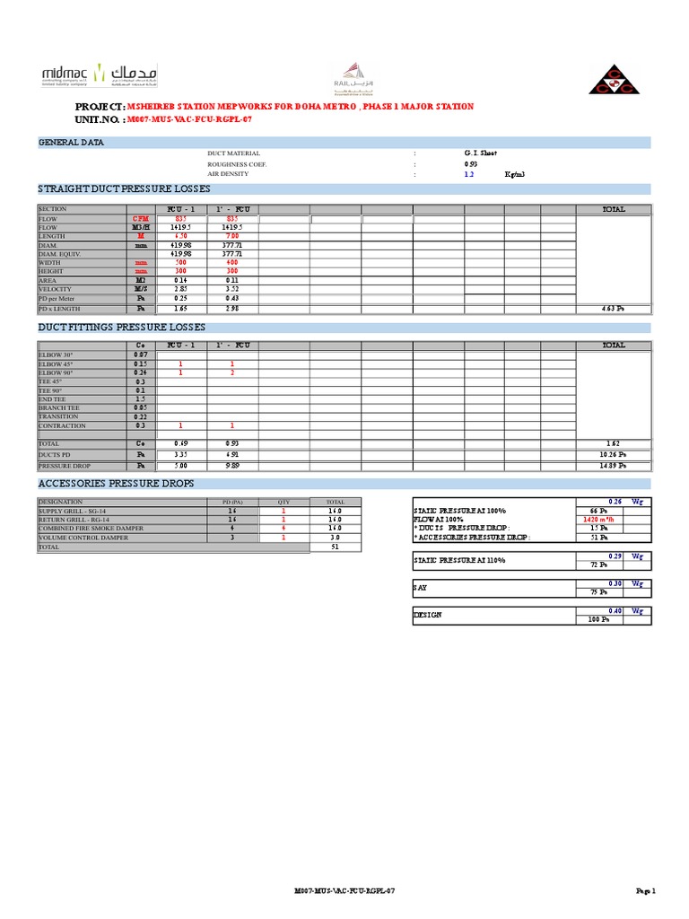 Duct Static Pressure Calculations, M007-Mus-Vac-Fcu-Rgpl-07 | PDF ...
