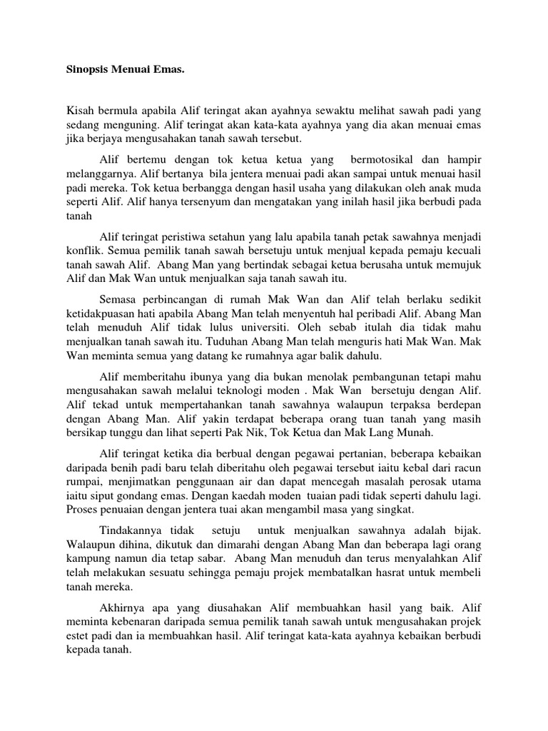 Sinopsis Menuai Emas | PDF