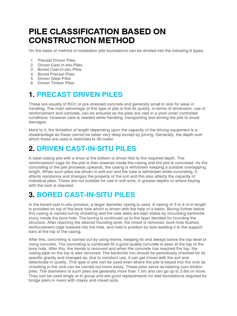 Pile Classification Based On Construction Method | PDF | Deep ...