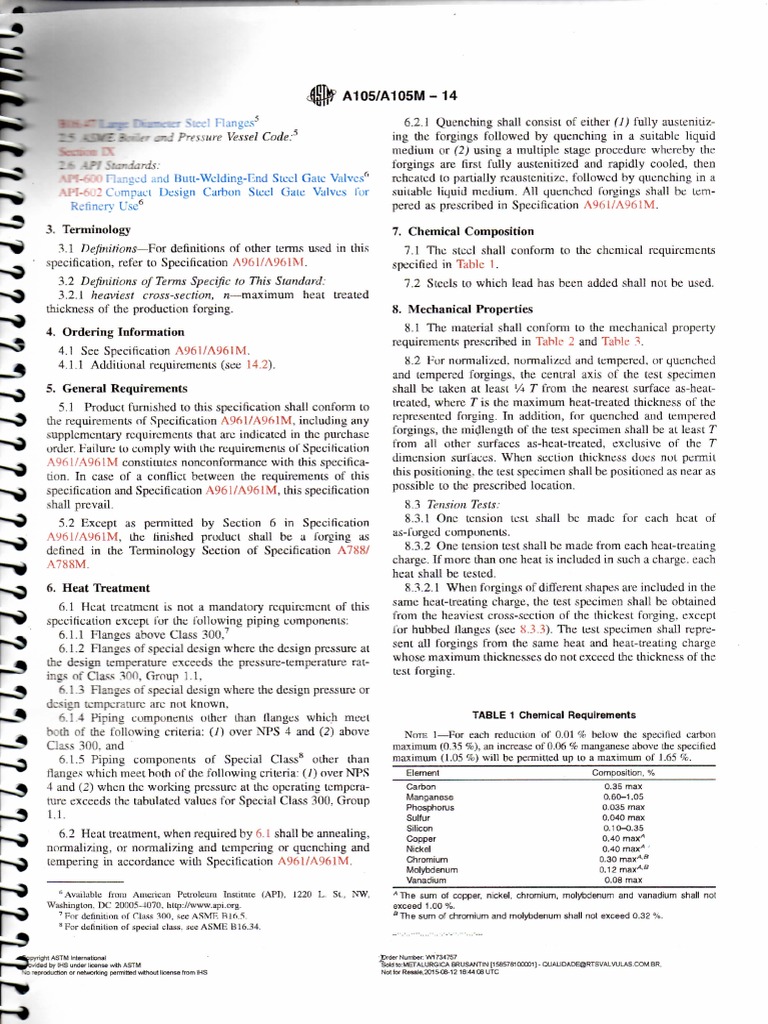 ASTM A105 Chemical Properties PDF | PDF