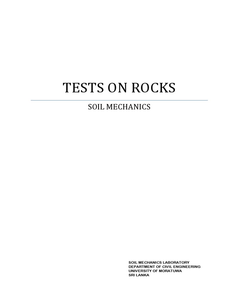 Tests On Rocks: Soil Mechanics | PDF | Strength Of Materials | Stress ...