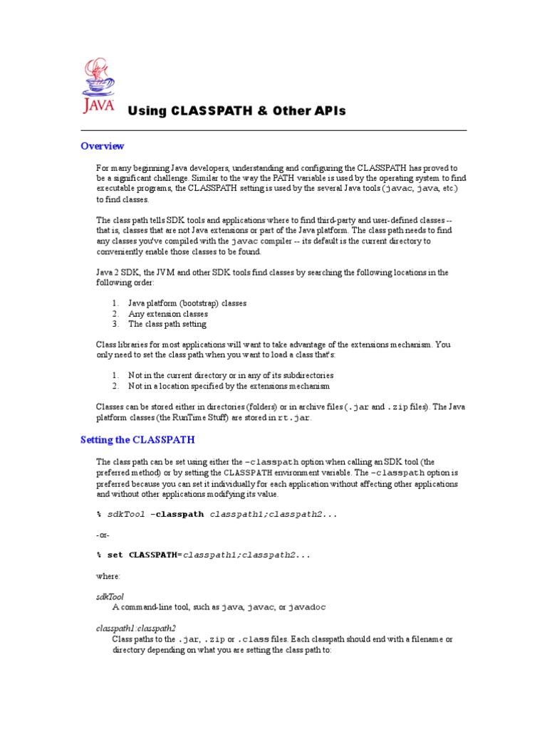 CLASSPATH and Other JAVA APIs | PDF | Java (Programming Language) | Computer Data