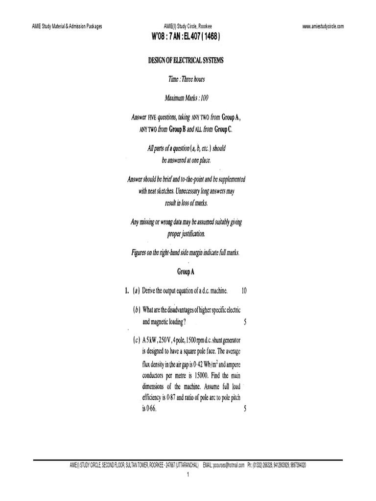 AMIE Electrical Systems Exam Guide | PDF | Transformer ...