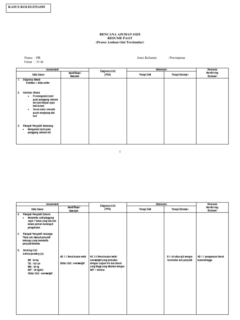 Rencana Asuhan Gizi NCP Cholelithiasis | PDF