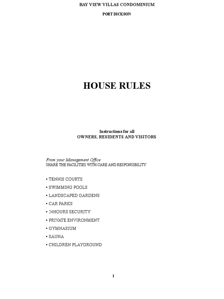 Bay View Villas - House Rules Dec 2008 v2 | PDF | Lease | Leasehold Estate