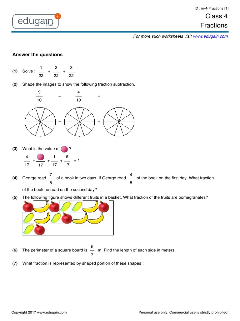 Grade 4 Fractions in | PDF | Fraction (Mathematics) | Abstract Algebra