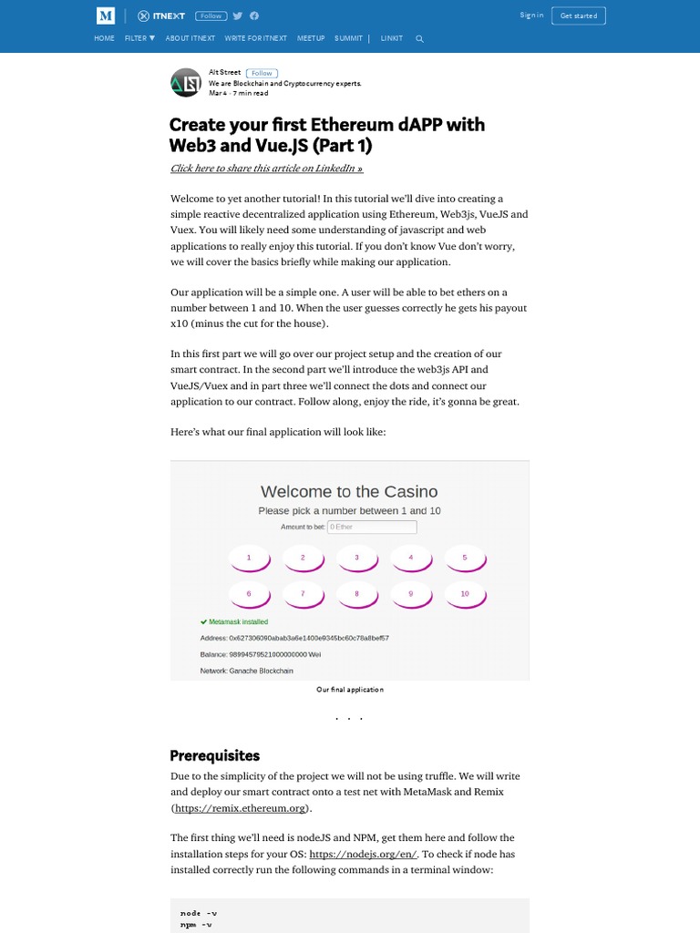 Create Your First Ethereum Dapp With Web3 And Vue Js Part 1 Pdf Computer Programming