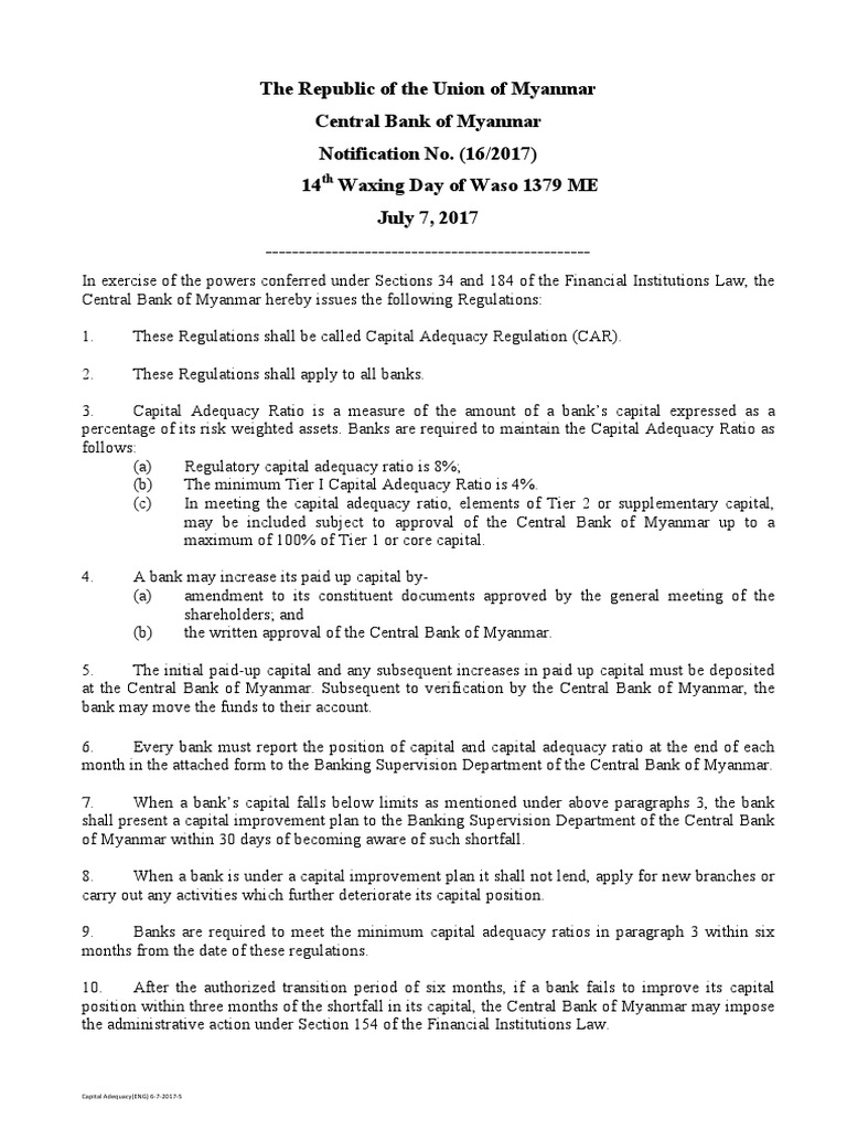 Capital Adequacy Regulation Overview | PDF | Capital Requirement ...