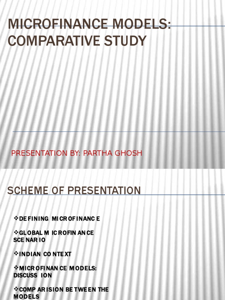 Microfinance Models-Presentation by P.G | PDF | Money | Financial Services